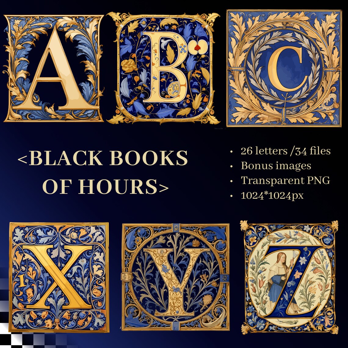 Morgan Black Hours Alphabet | Transparent PNG SVG | Illuminated Letters ...