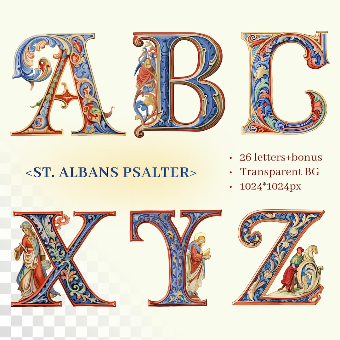 St. Albans Psalter Alphabet | Transparent PNG SVG | Early Medieval ...