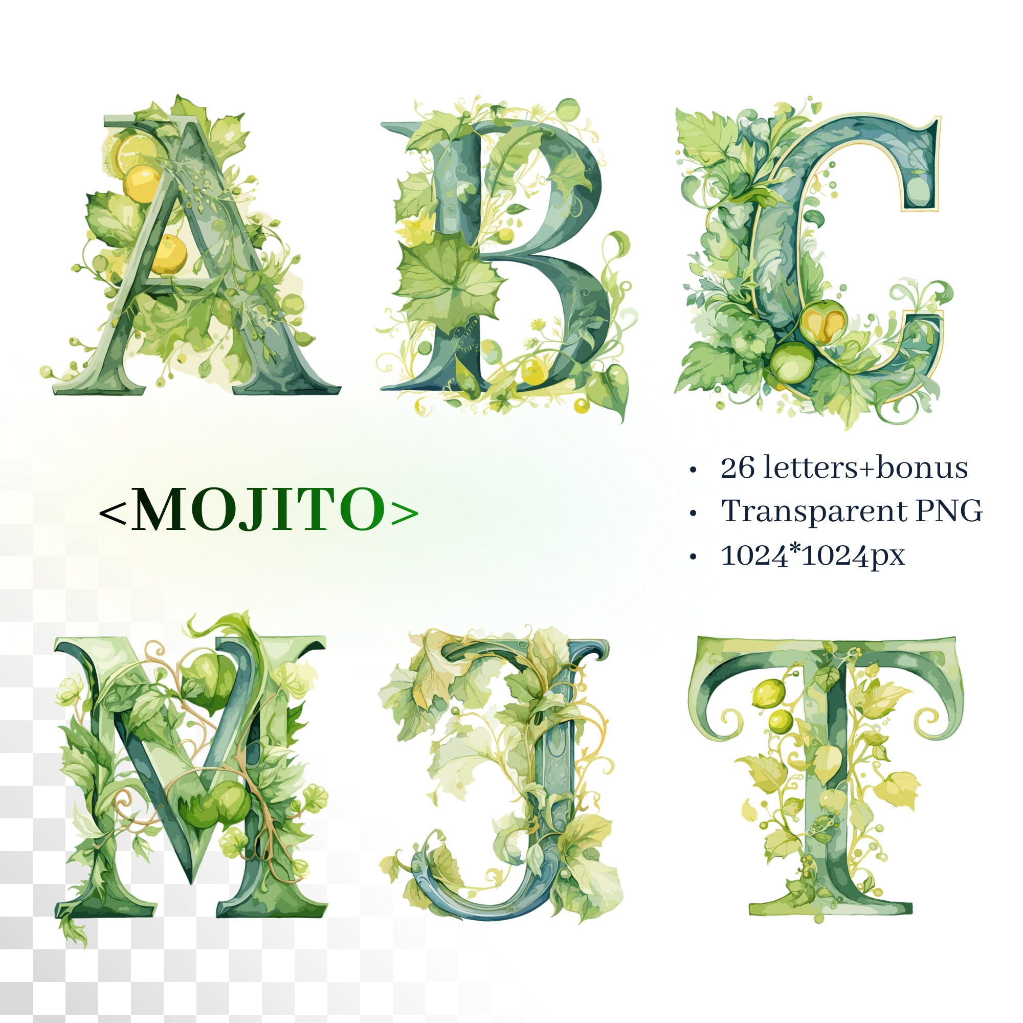 Mojito Alphabet Transparent PNG SVG Illuminated Letters Summer Cocktail ...