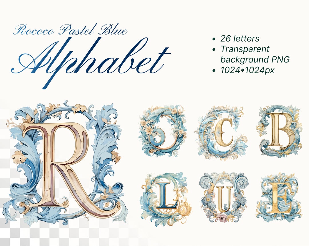 Rococo Alphabet | Transparent PNG Download | Watercolor Illuminated ...