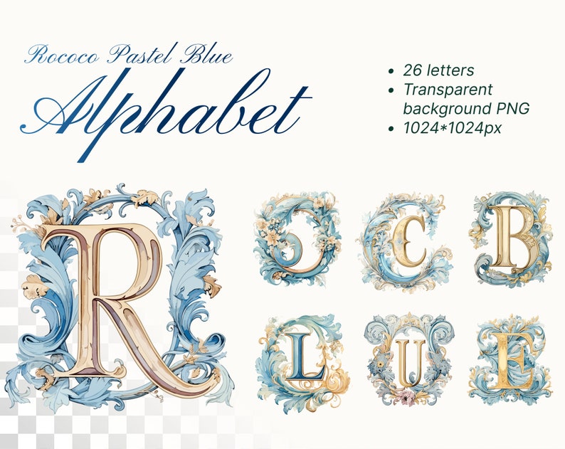 Rococo Alphabet Transparent PNG Download Watercolor Illuminated Letters ...
