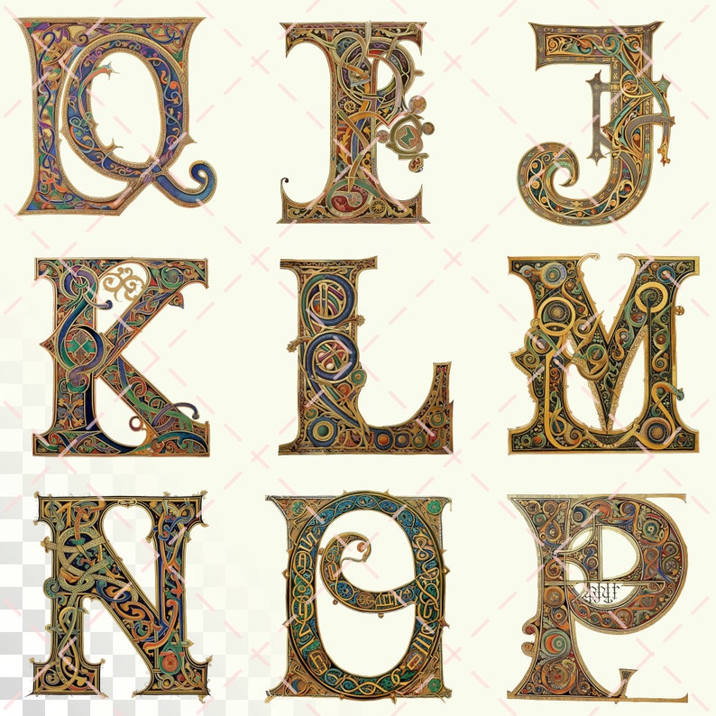 Lindisfarne Gospels Alphabet Transparent PNG Early Medieval Illuminated ...