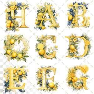 Limoncello Alphabet | Transparent PNG SVG | Summer Illuminated Letters ...