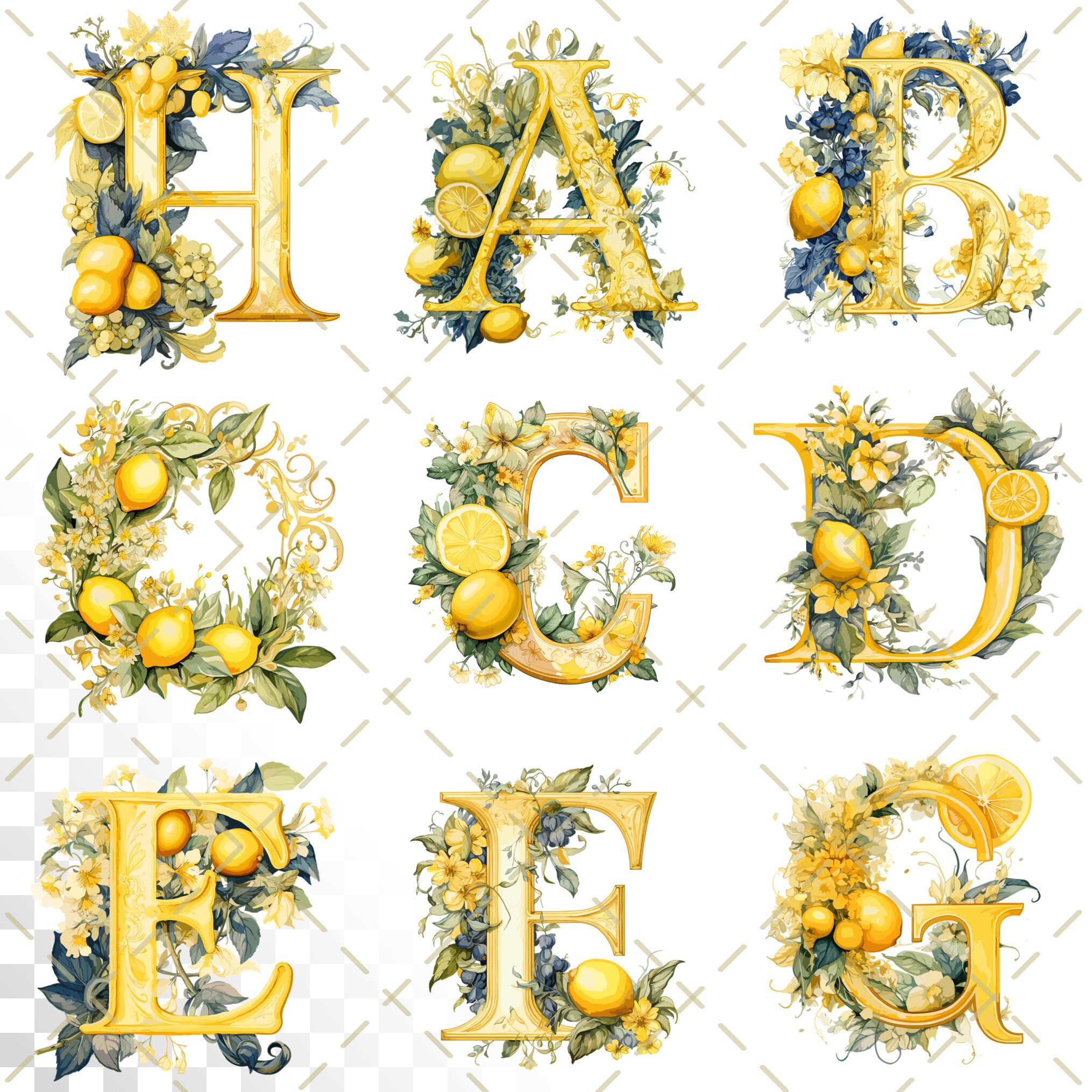 Limoncello Alphabet Transparent PNG SVG Summer Illuminated Letters ...