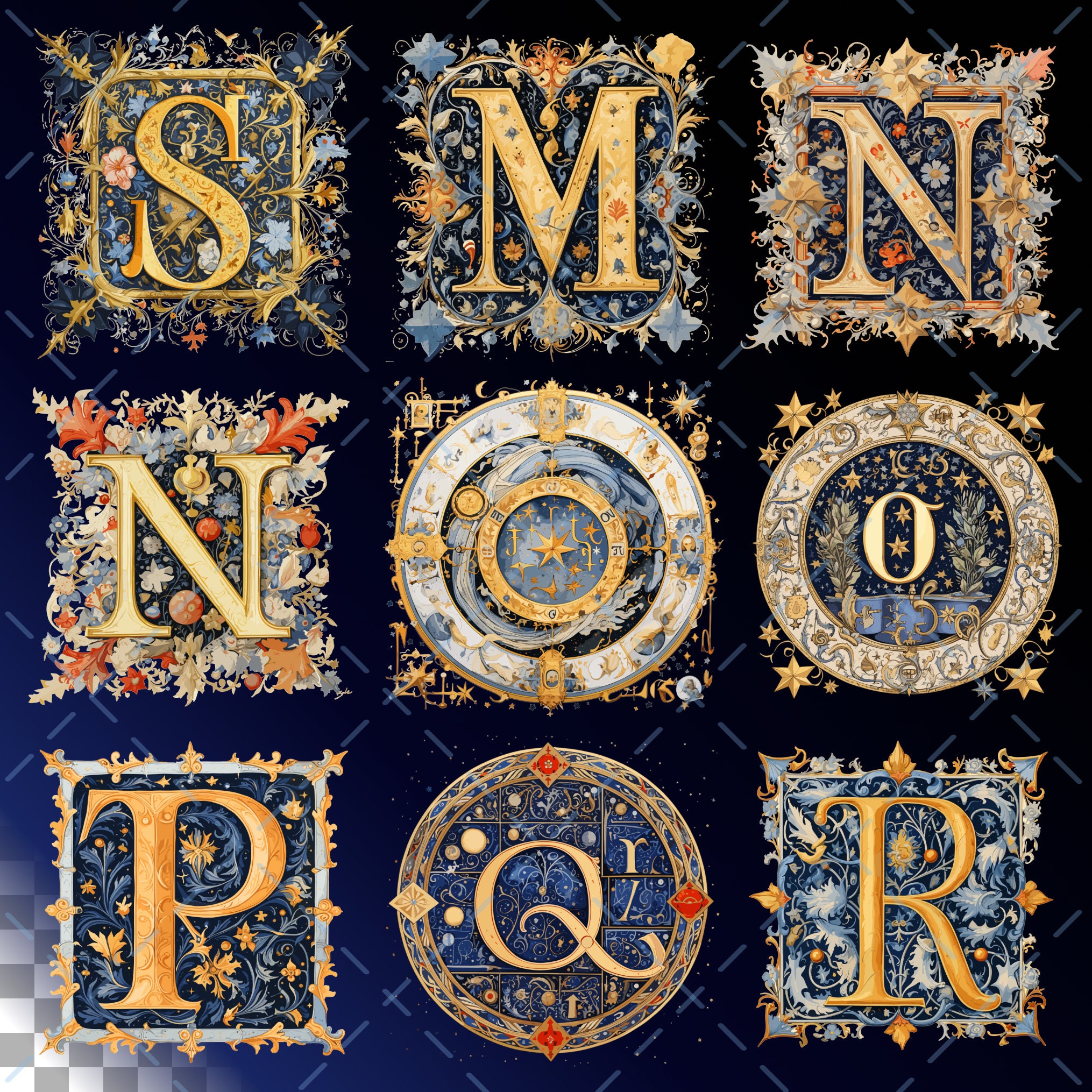 Revival Alphabet Transparent PNG SVG Illuminated Manuscript Letters ...