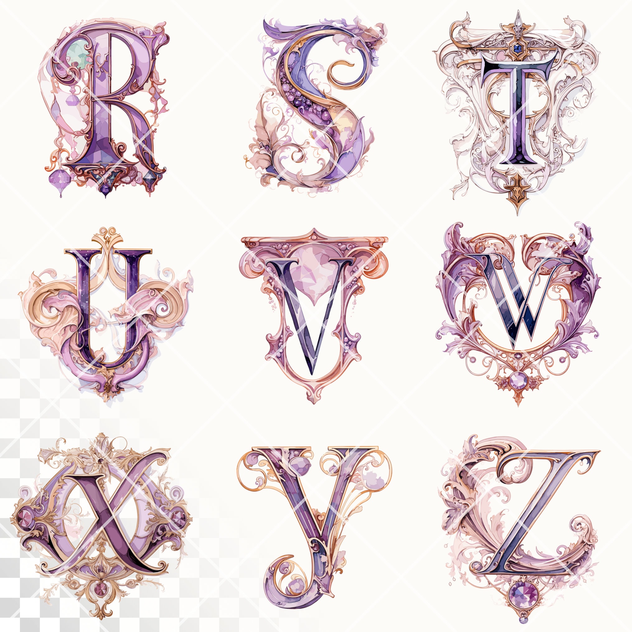 Amethyst Alphabet | Transparent PNG SVG | Illuminated Letter | February ...