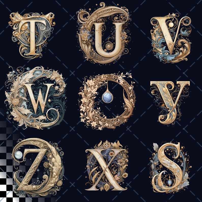 Arwen Alphabet Transparent PNG SVG Elven Style Illuminated Letters Lotr ...