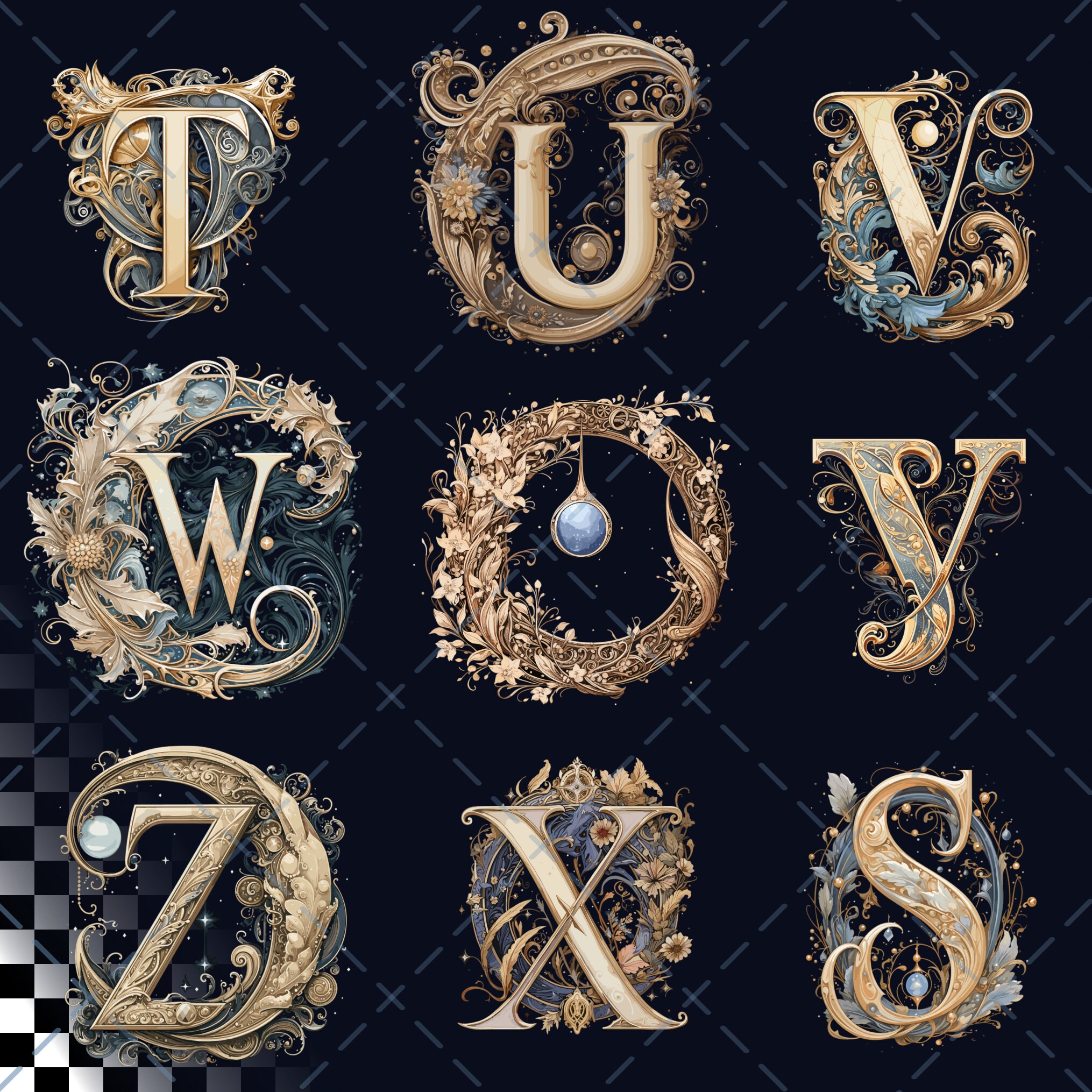 Arwen Alphabet Transparent PNG SVG Elven Style Illuminated Letters Lotr ...