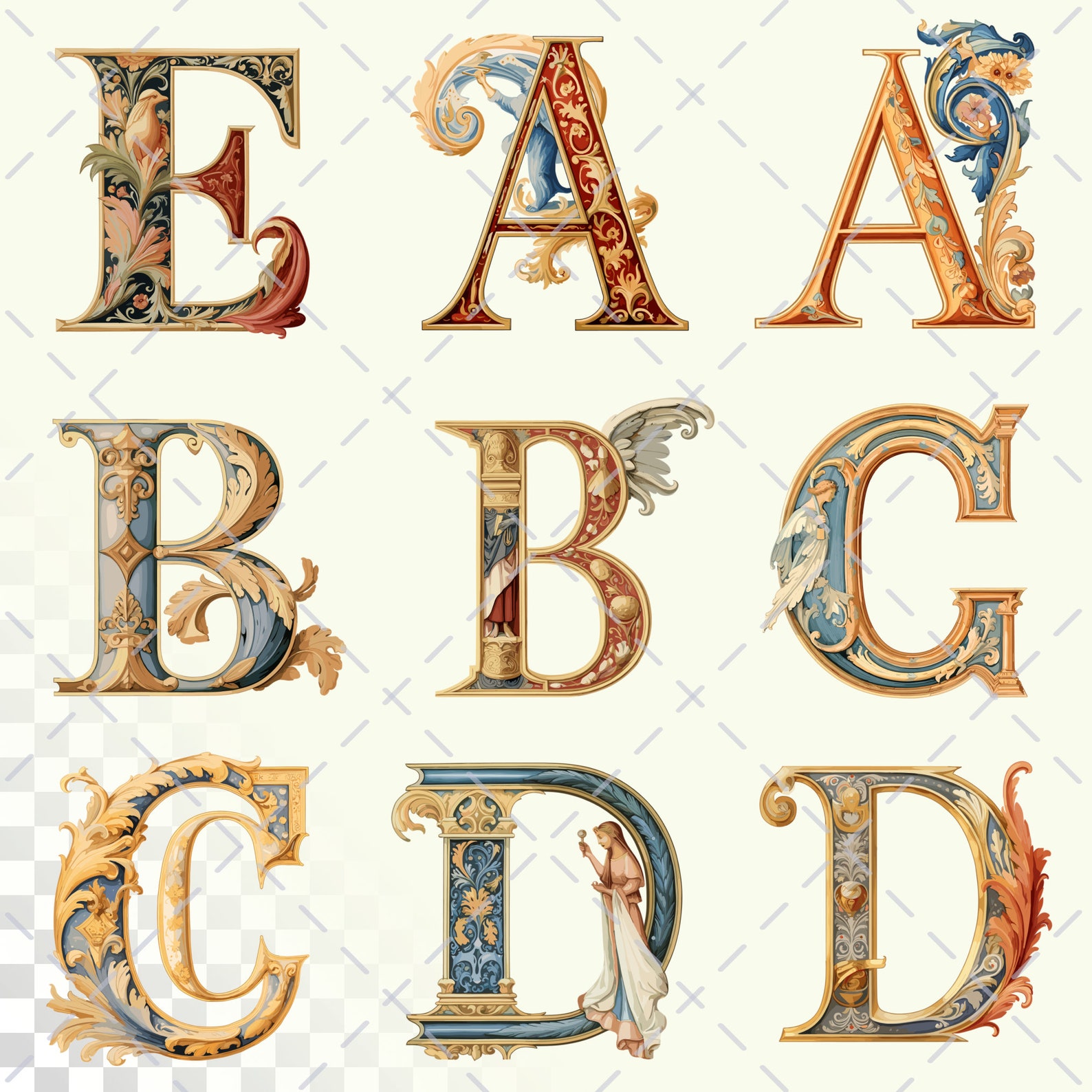 Renaissance Elegance Alphabet | Transparent PNG SVG | Medieval ...
