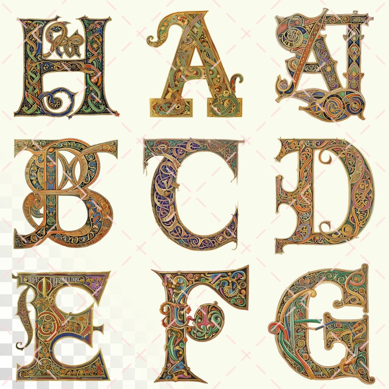 Lindisfarne Gospels Alphabet Transparent PNG Early Medieval Illuminated ...