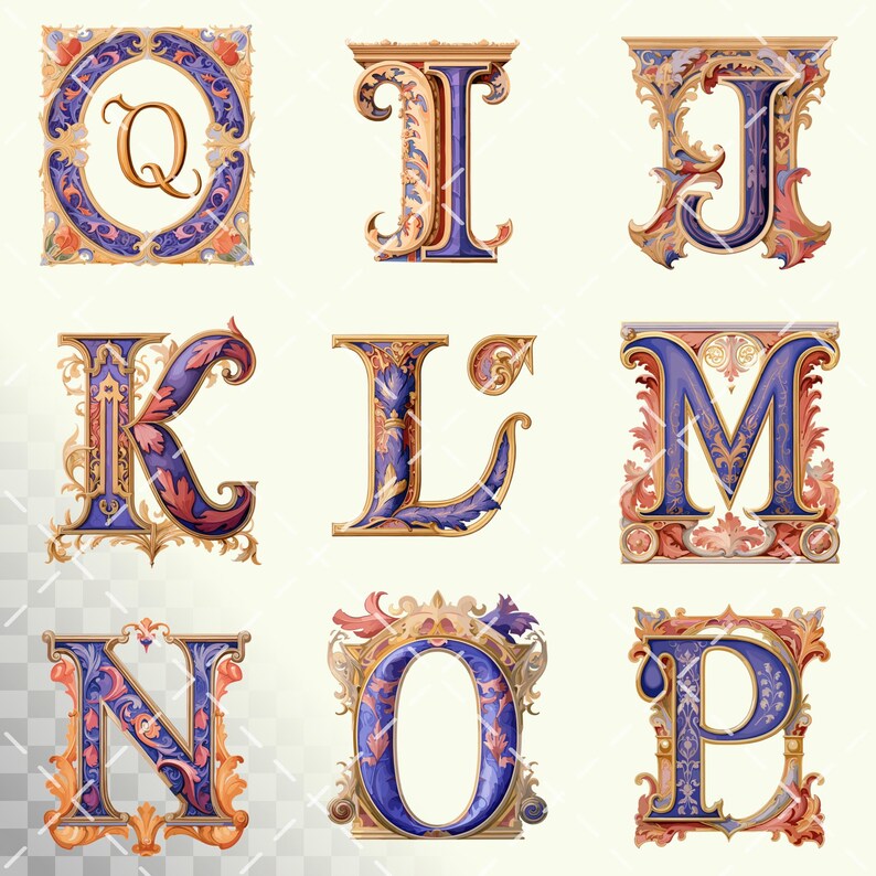 Hours of Henry VIII Alphabet | Transparent PNG SVG | Medieval Tudor ...