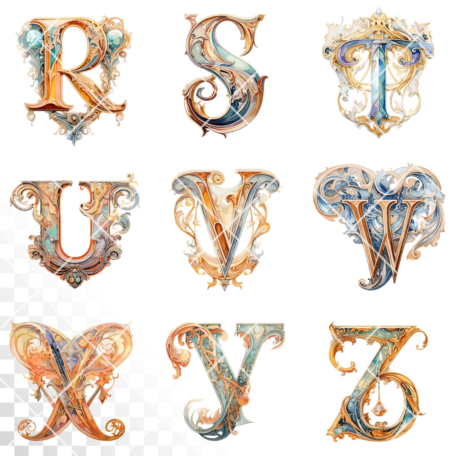 Opal Alphabet Transparent PNG SVG Illuminated Letters - Etsy