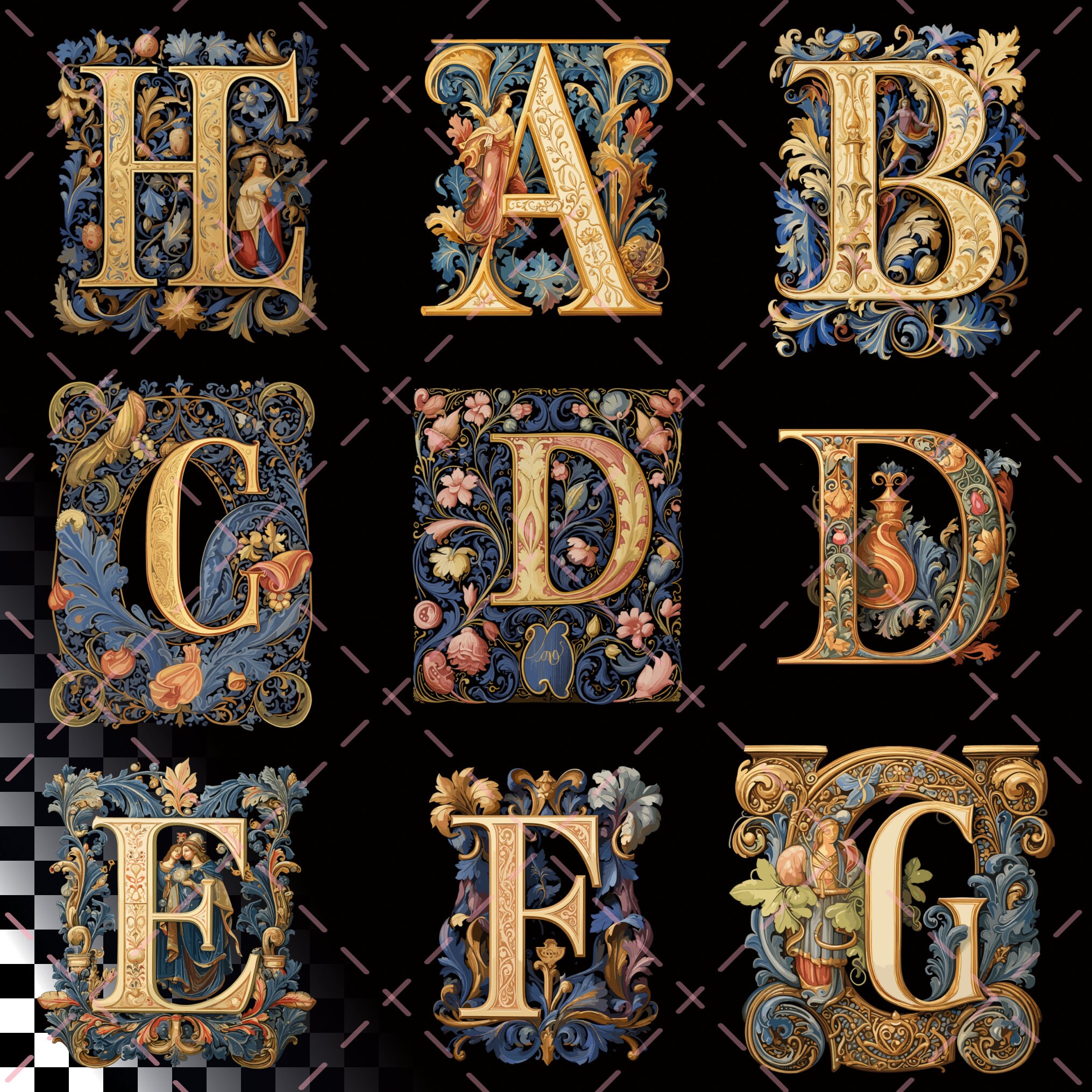 Hope Virtue Alphabet Transparent PNG SVG Gilded Medieval Illuminated ...