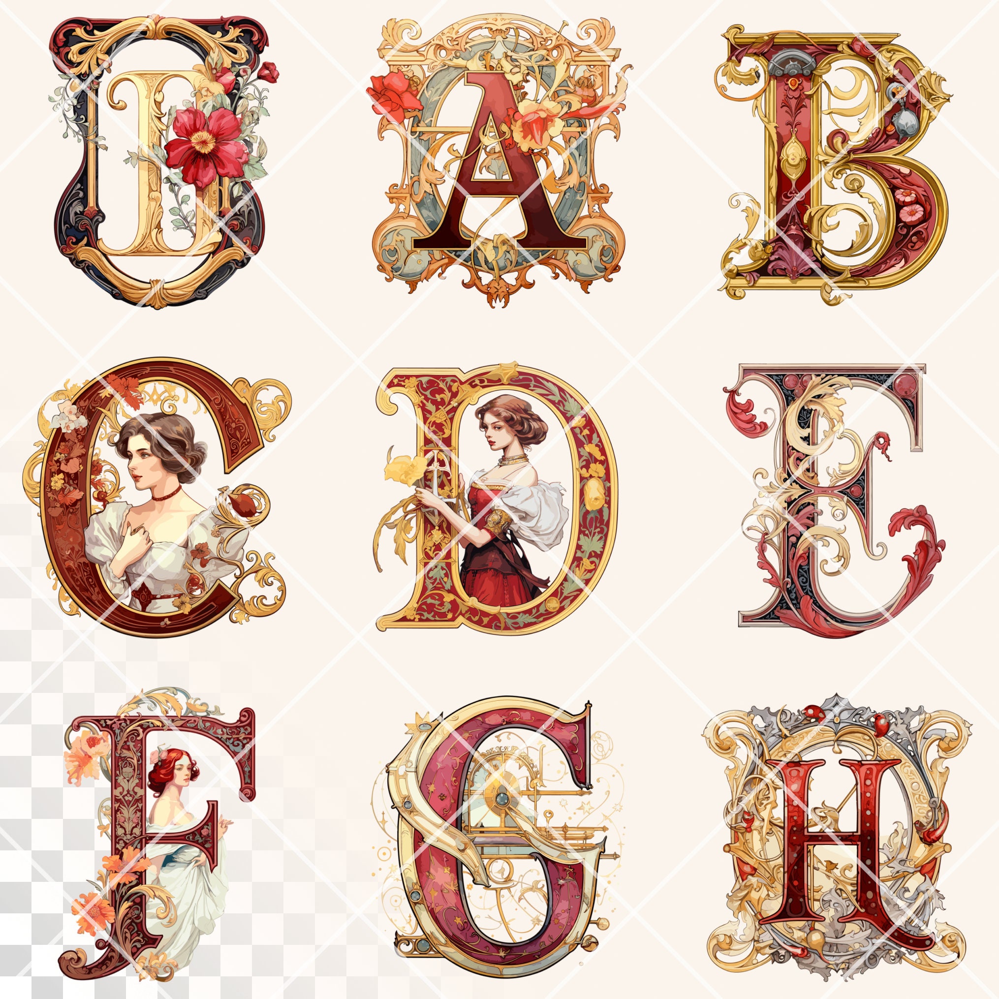 Garnet Alphabet Transparent PNG SVG Illuminated Letters - Etsy