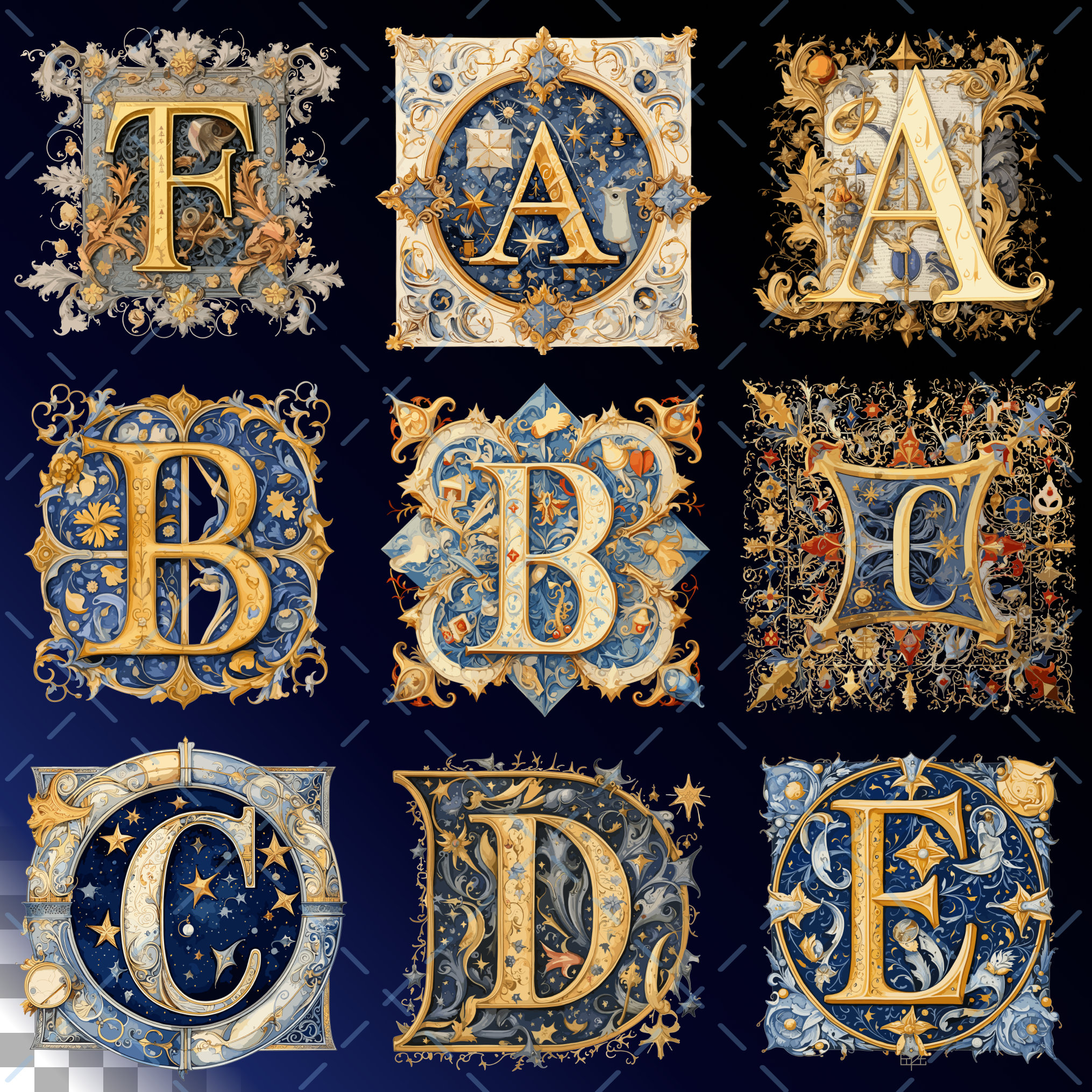 Revival Alphabet Transparent PNG SVG Illuminated Manuscript Letters ...