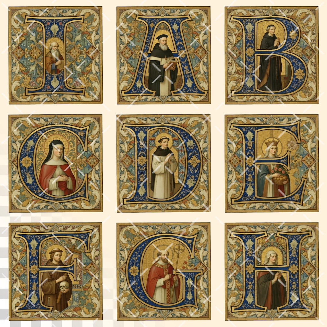 Saints Alphabet | Transparent PNG | Medieval Illuminated Manuscript ...