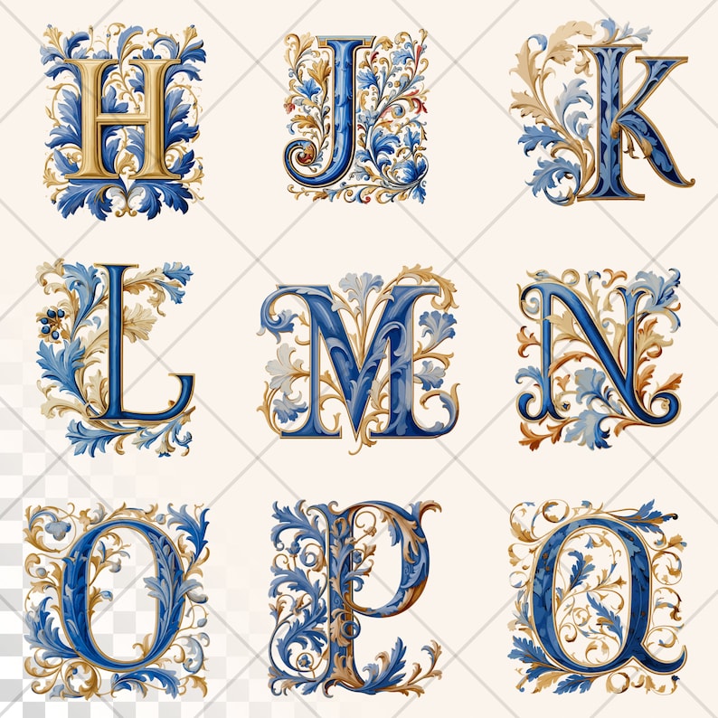 Lapis Blue Alphabet | Transparent PNG SVG Download | Illuminated ...