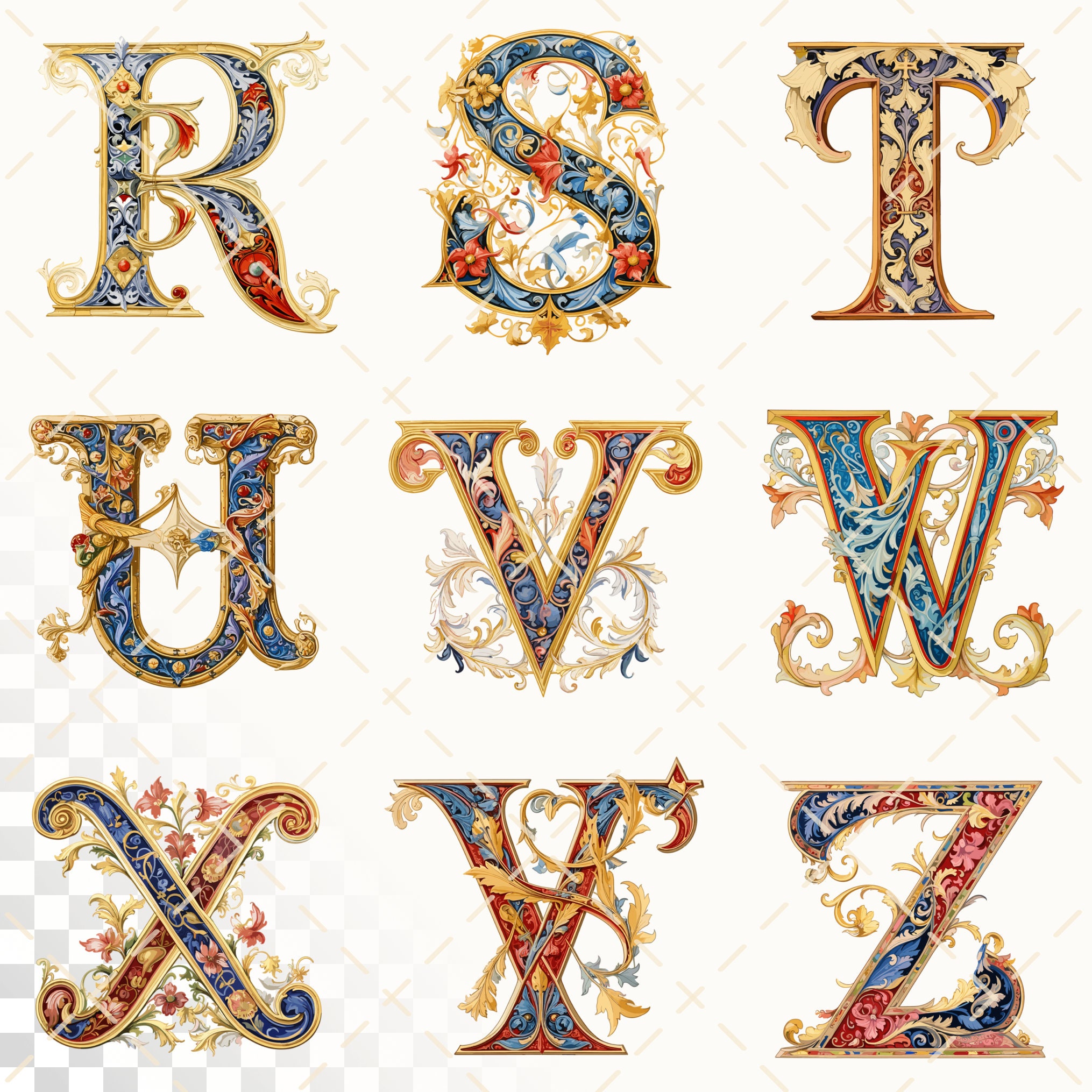 Jeweled Celebration Alphabet Transparent PNG SVG Medieval Illuminated ...