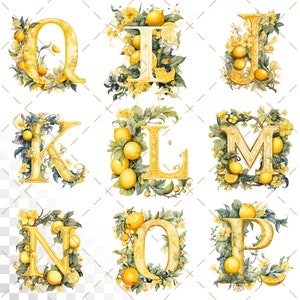 Limoncello Alphabet | Transparent PNG SVG | Summer Illuminated Letters ...