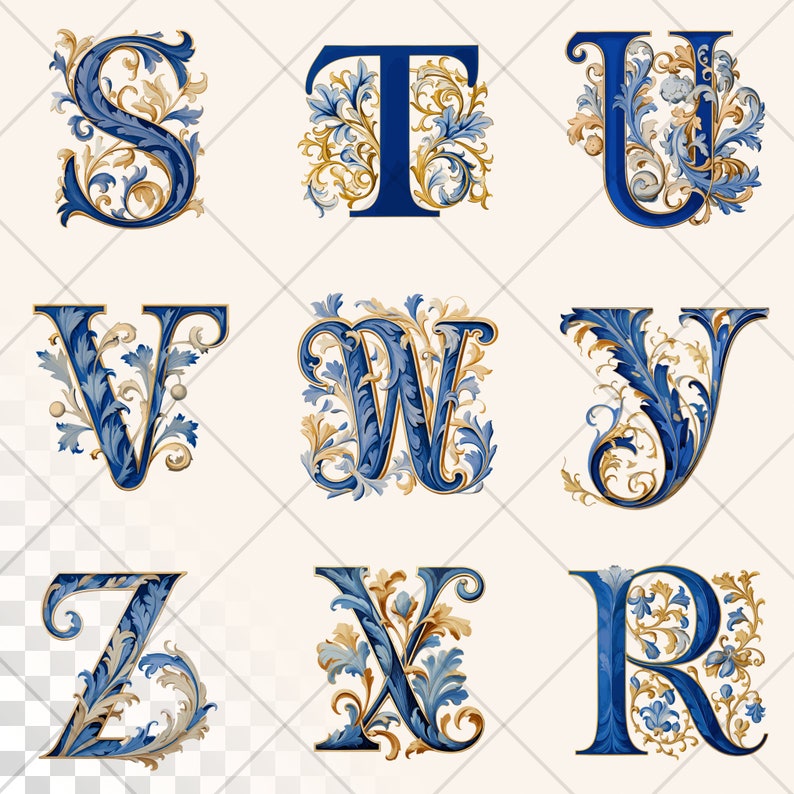 Lapis Blue Alphabet | Transparent PNG SVG Download | Illuminated ...