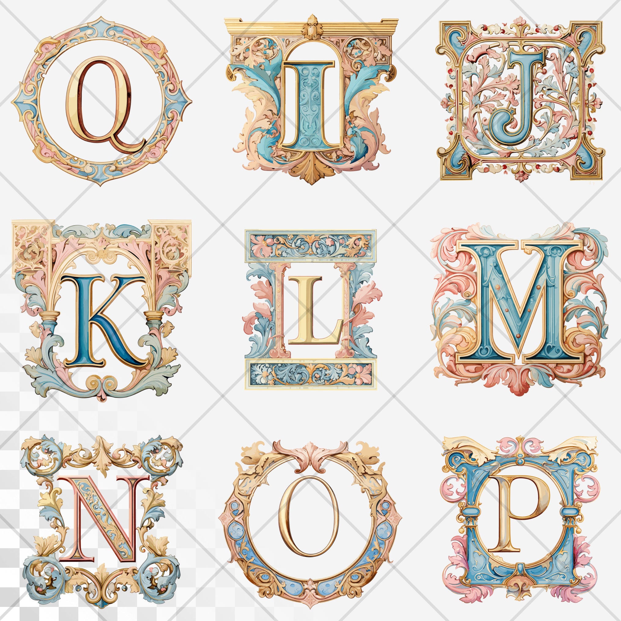Romantic Illuminated Alphabet Transparent PNG Download Medieval Letters ...