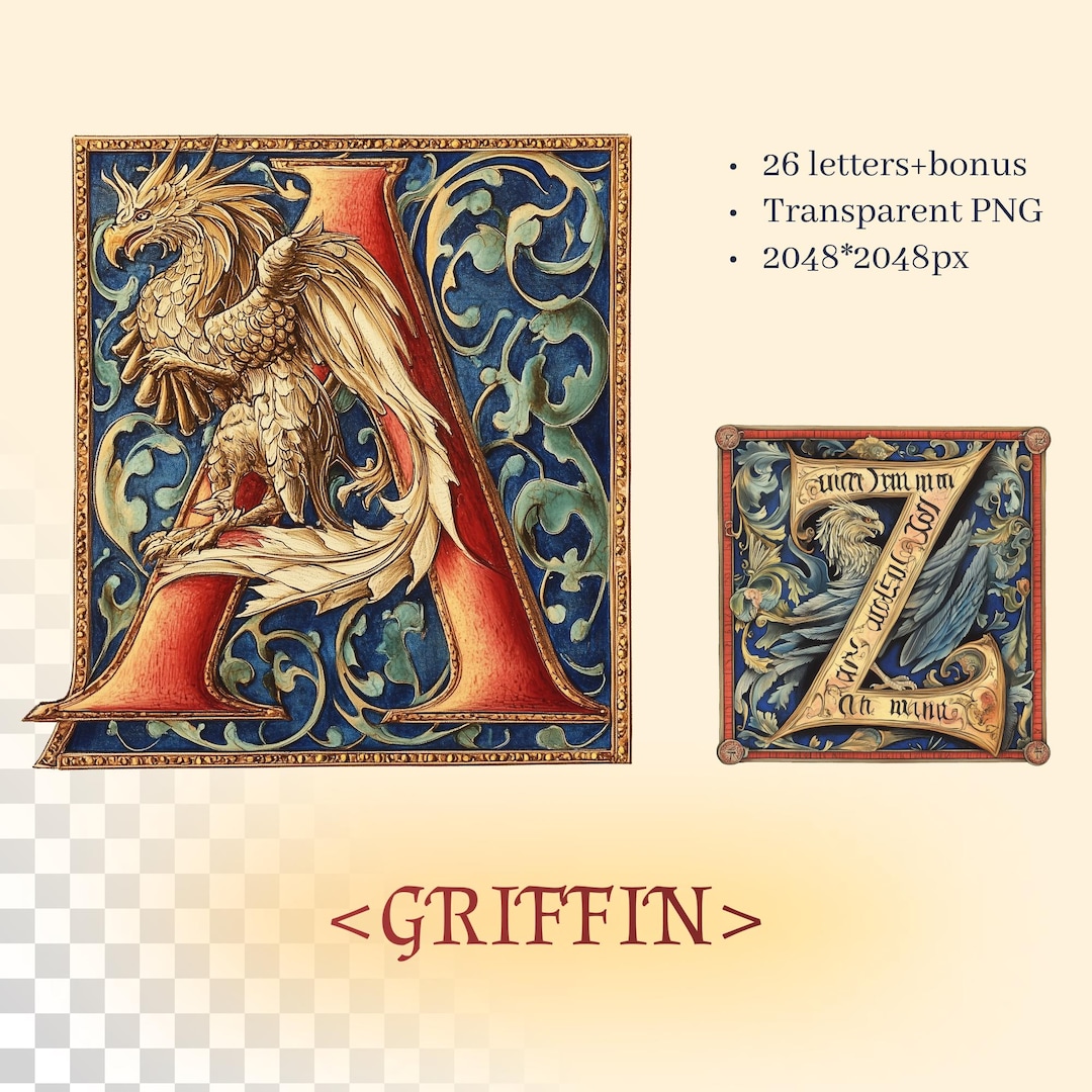 Griffin Alphabet | Transparent PNG Download | Illuminated Manuscript ...