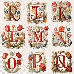Tulips Alphabet | Transparent PNG SVG | Illuminated Letters | Dutch ...