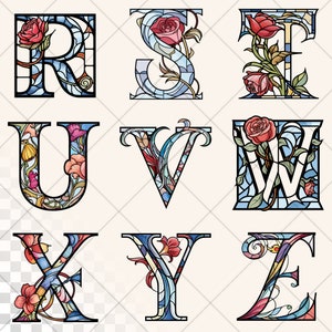 Stained Glass Art Alphabet| Transparent SVG PNG | Art Nouveau Letters ...