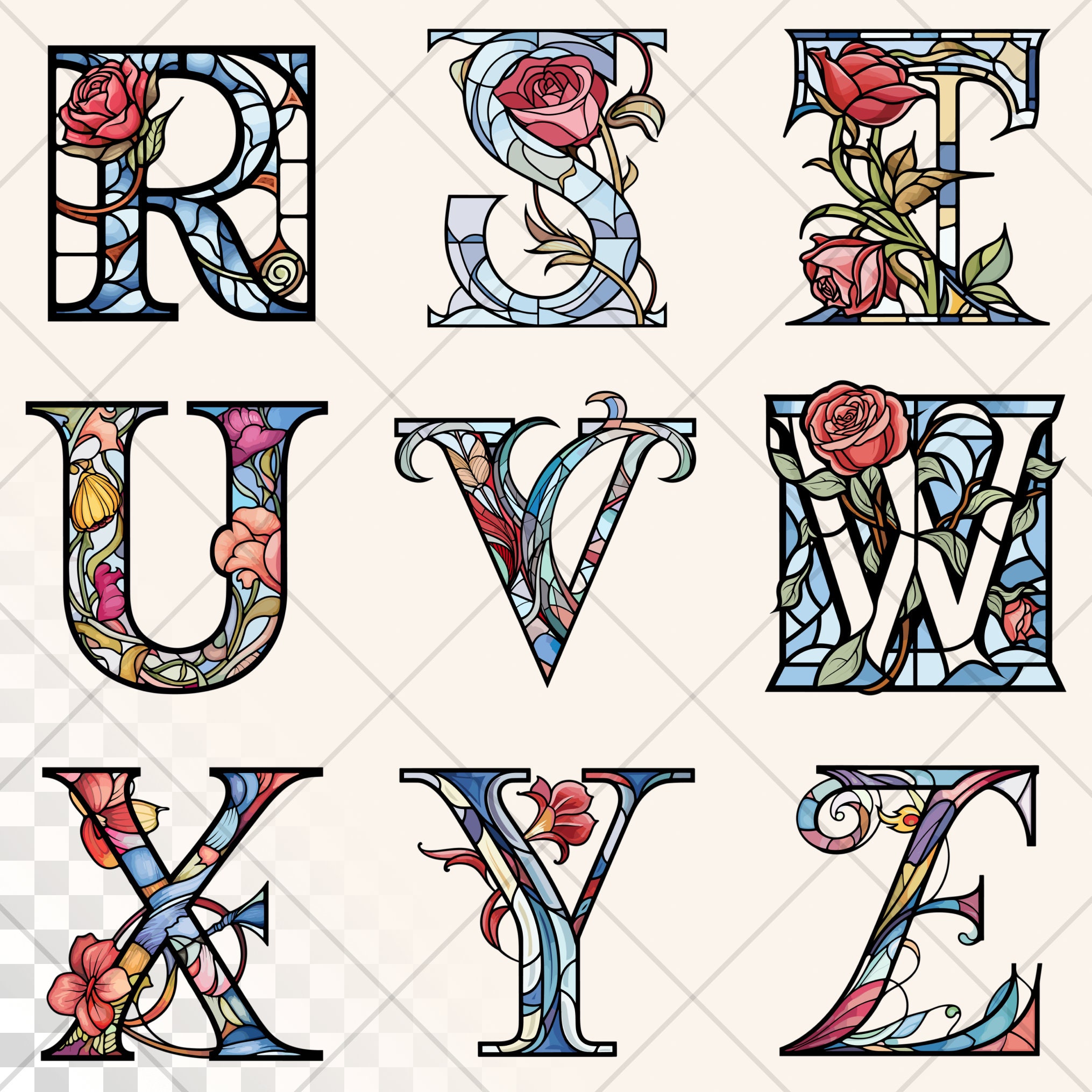 Stained Glass Art Alphabet| Transparent SVG PNG | Art Nouveau Letters ...
