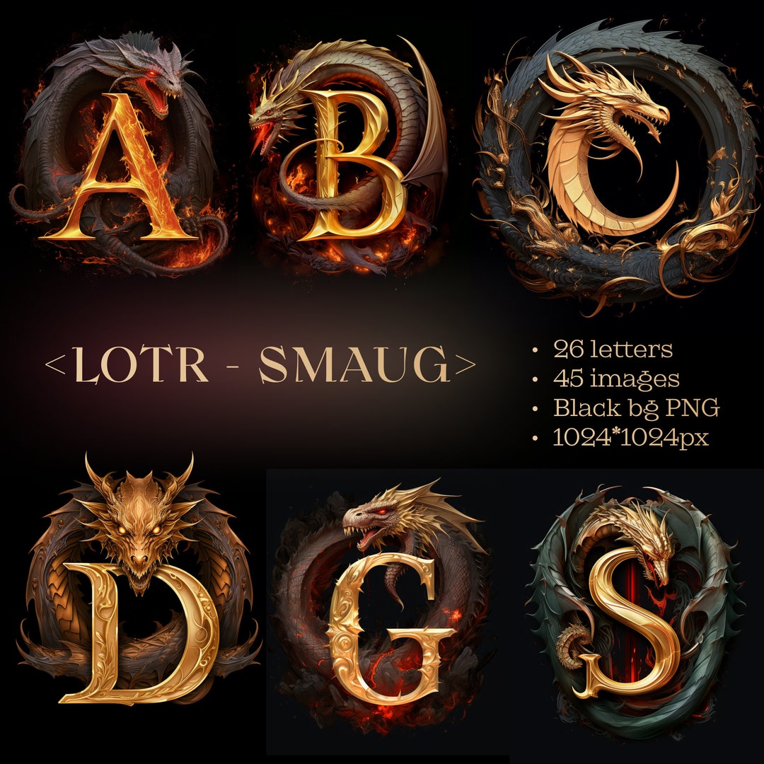 Smaug Dragon Alphabet | Halloween Letters | Fantasy Clipart | Lotr PNG ...