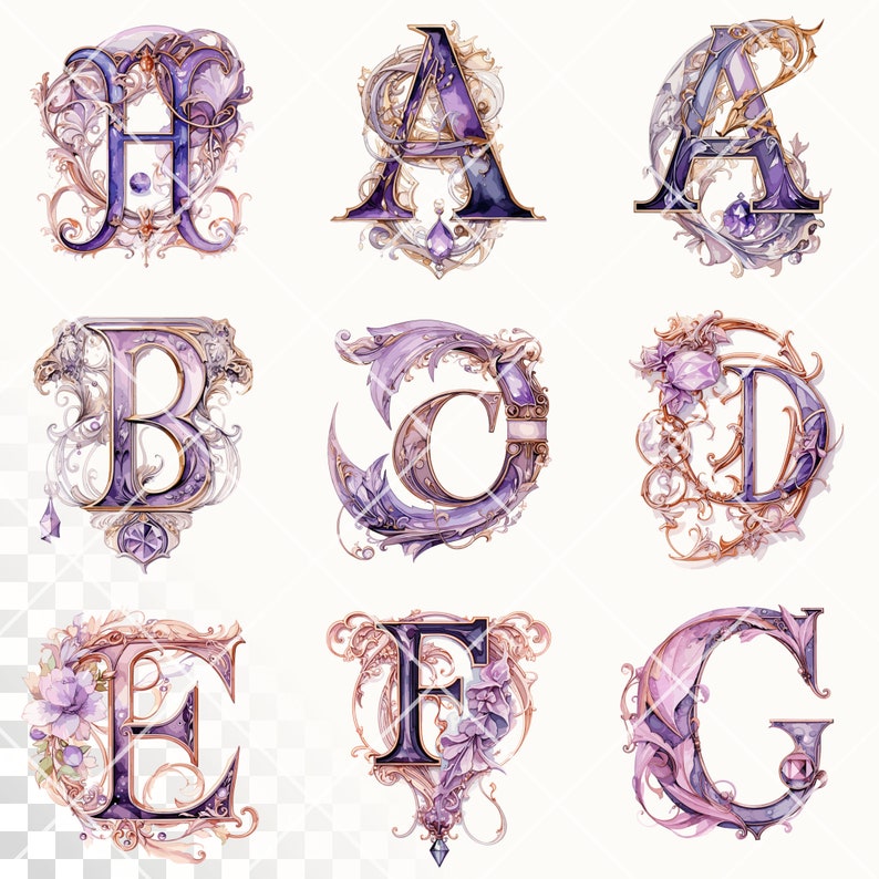 Amethyst Alphabet | Transparent PNG SVG | Illuminated Letter | February ...