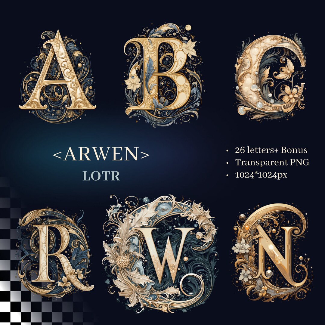 Arwen Alphabet | Transparent PNG SVG | Elven Style Illuminated Letters ...