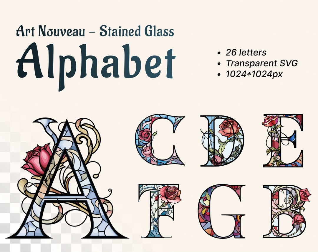 Stained Glass Art Alphabet| Transparent SVG PNG | Art Nouveau Letters ...