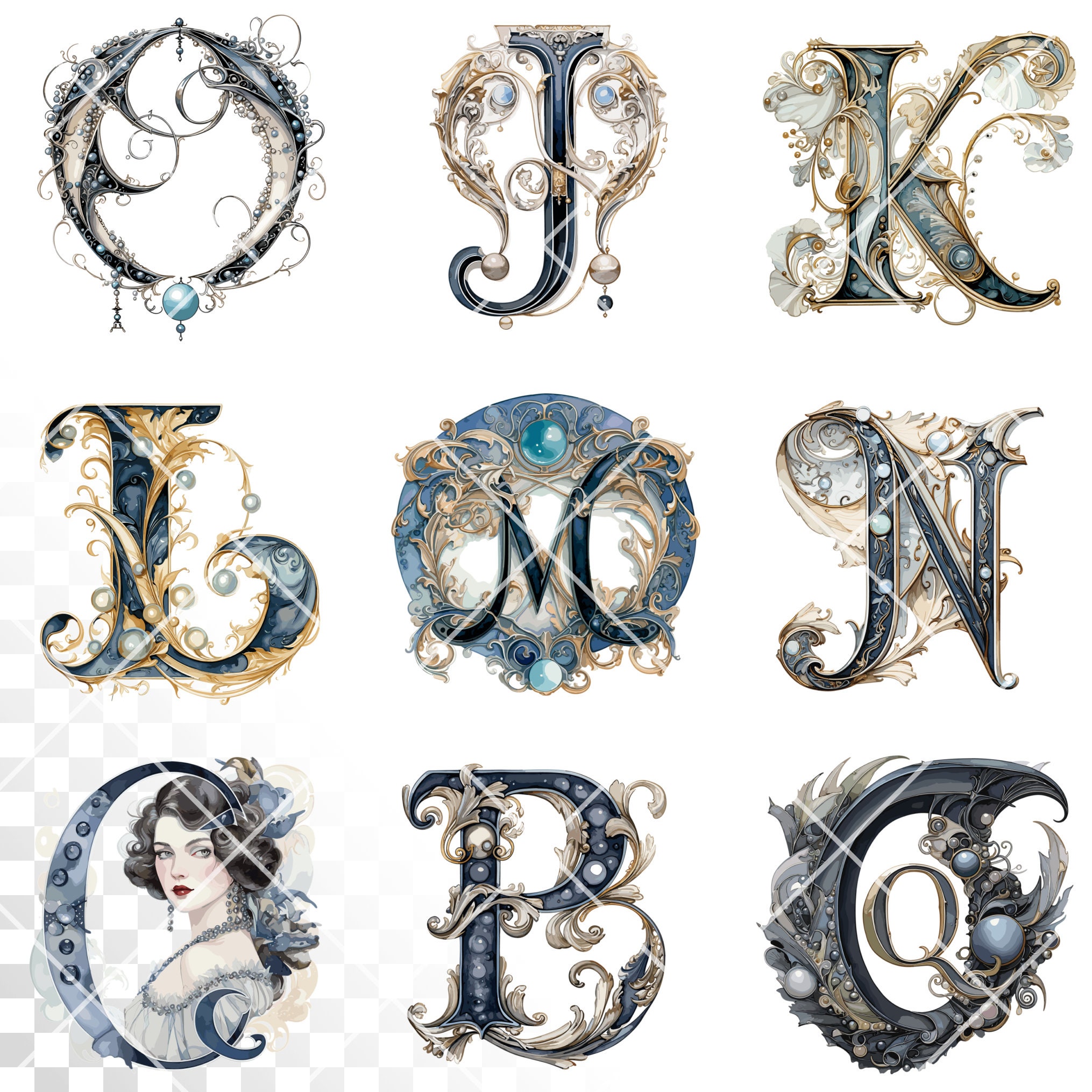 Black Pearl Alphabet | Transparent PNG SVG | Illuminated Letters | June ...