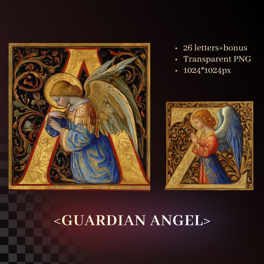 Guardian Angel Alphabet | PNG Tempera | Medieval Illuminated Letters ...
