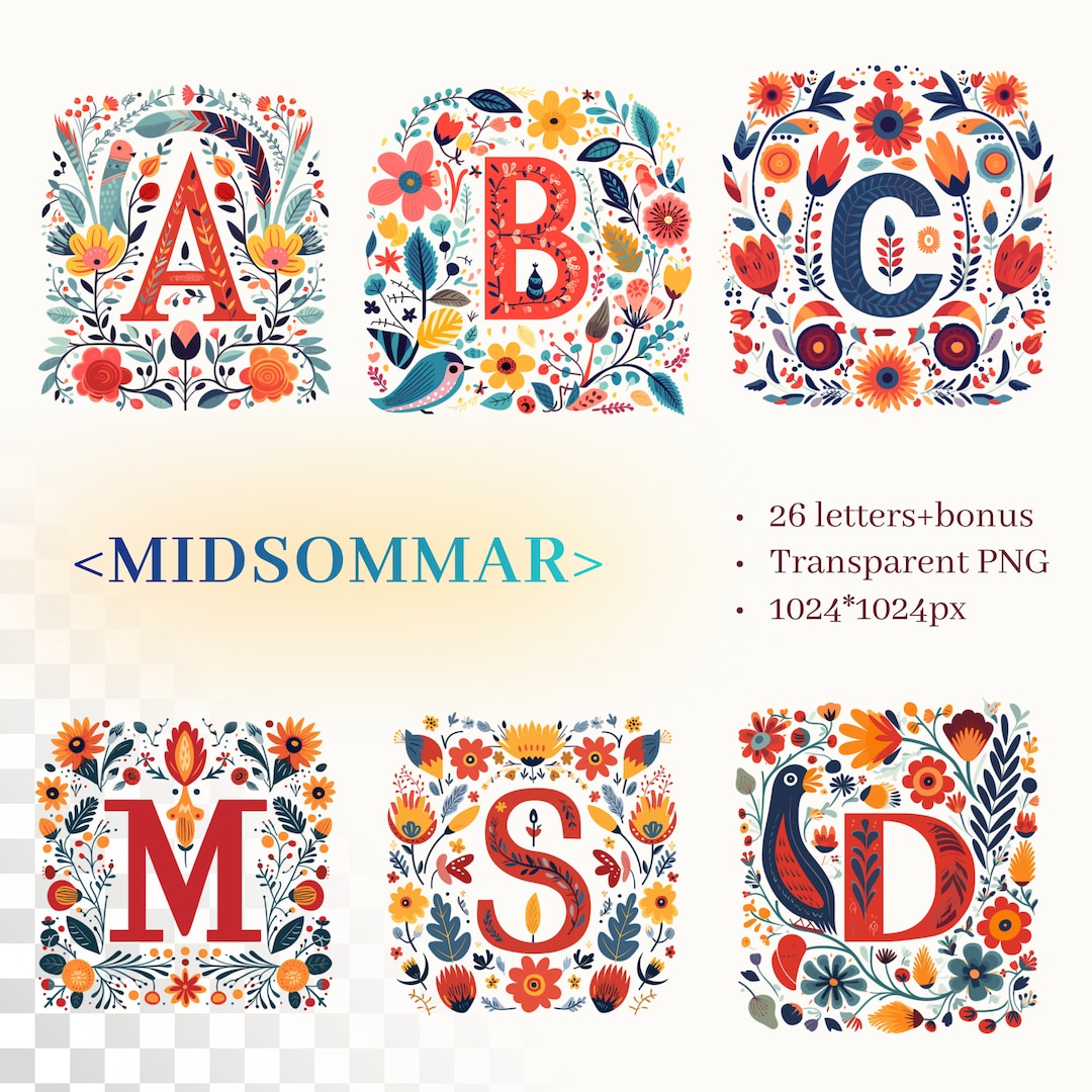 Midsummer Alphabet Transparent PNG SVG Illuminated Letters Swedish Folk ...