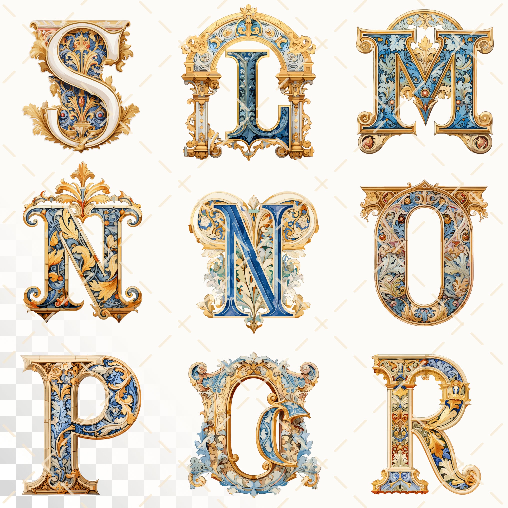 Golden Mosaic Alphabet Transparent PNG SVG Medieval Illuminated ...