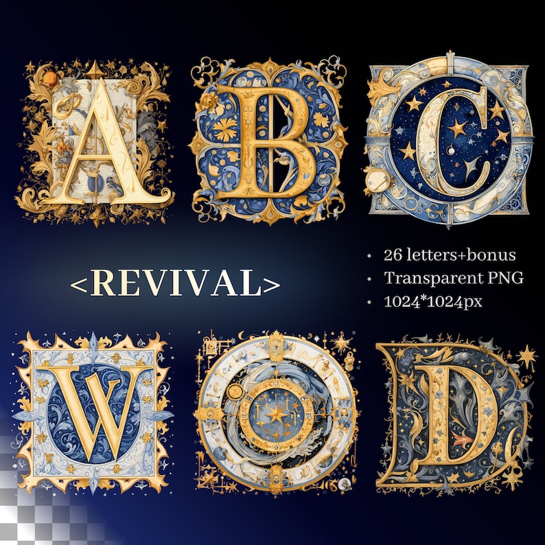 Revival Alphabet Transparent PNG SVG Illuminated Manuscript Letters ...
