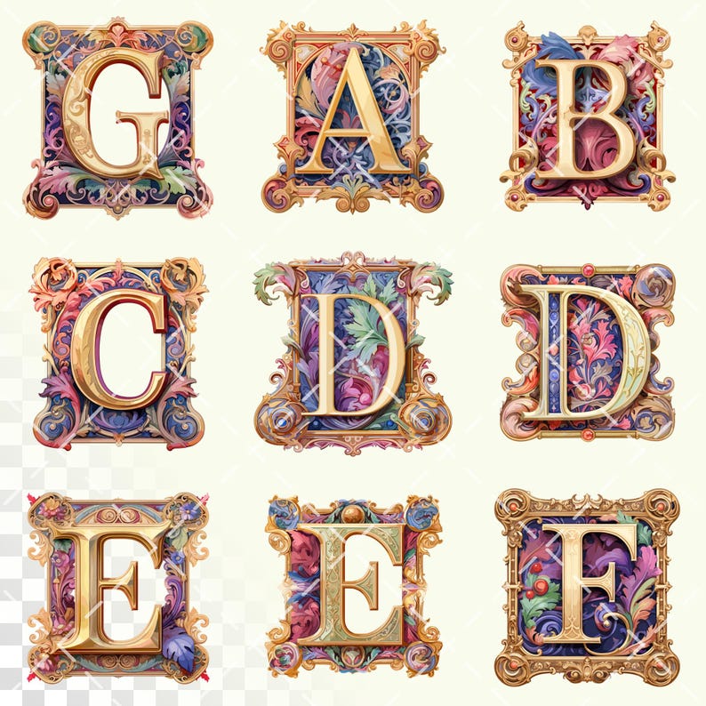 Blessing Alphabet | Transparent PNG SVG | Ornate Medieval Illuminated ...