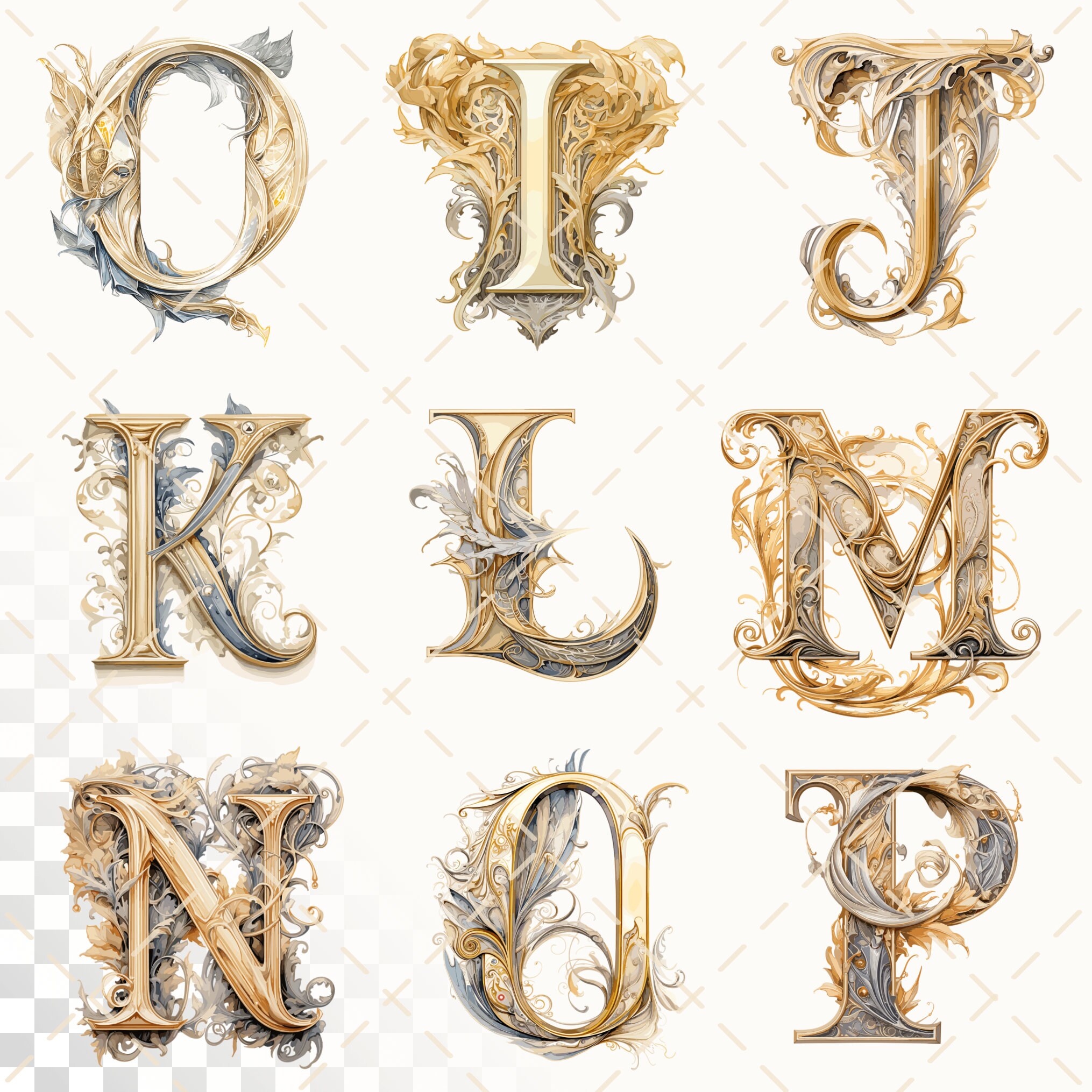 Galadriel Alphabet Transparent PNG SVG Elven Style Illuminated Letters ...