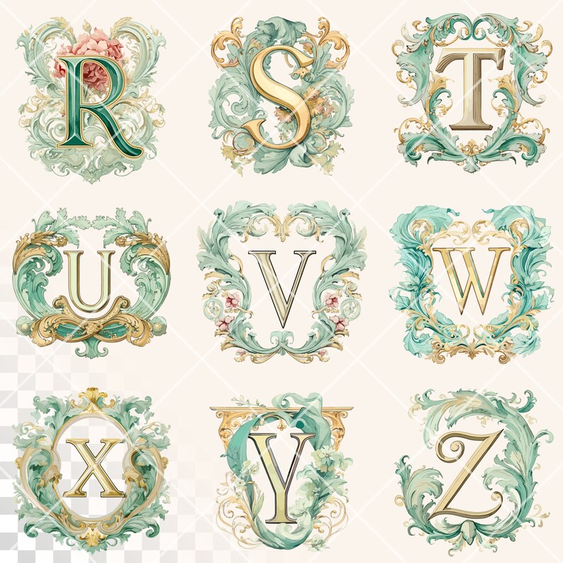 Rococo Easter Alphabet Bundle Transparent PNG Download Watercolor ...