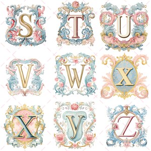 Vintage Rococo Alphabet | Transparent PNG SVG | Pastel Illuminated ...