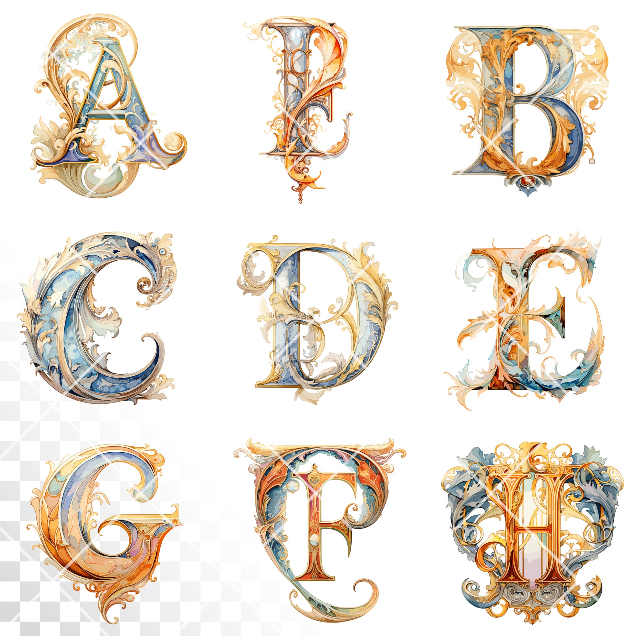Opal Alphabet Transparent PNG SVG Illuminated Letters - Etsy