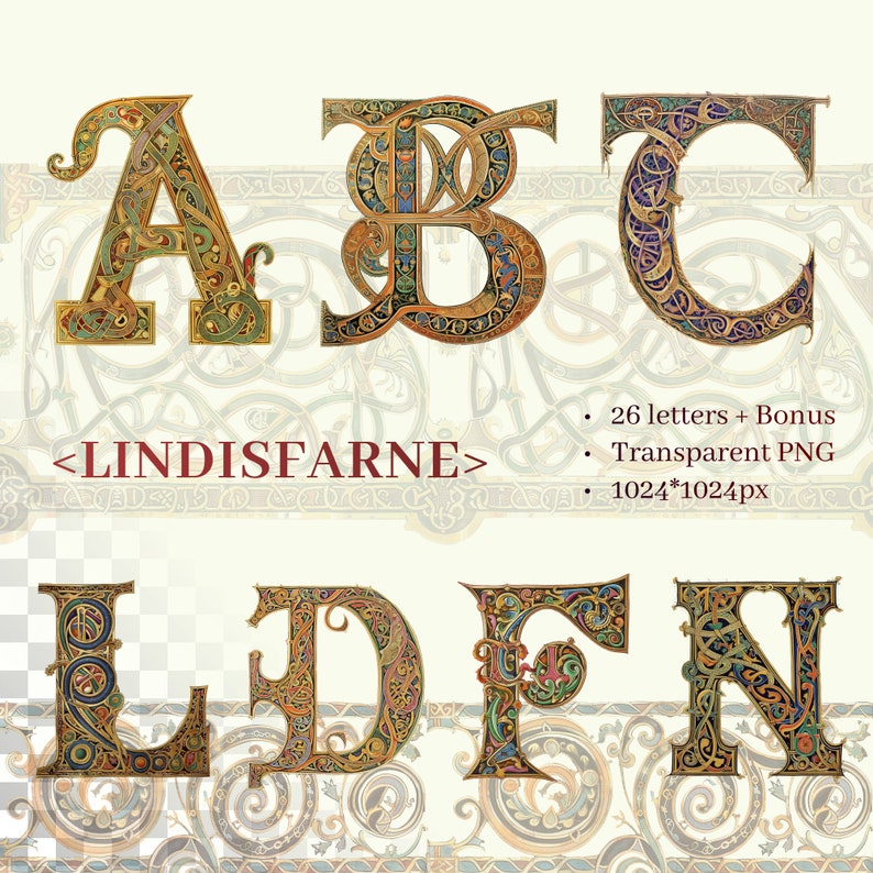Lindisfarne Gospels Alphabet Transparent PNG Early Medieval Illuminated ...