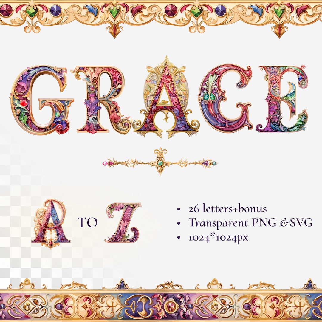 Great Grace Alphabet | Transparent PNG SVG | Medieval Illuminated ...
