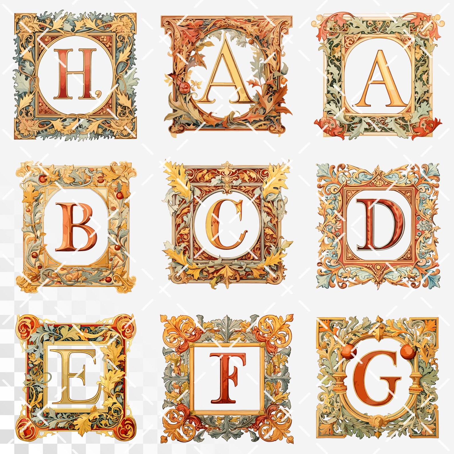 Autumn Leaves Alphabet Transparent PNG SVG Thanksgiving Illuminated ...