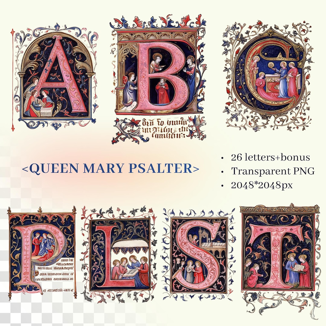 Queen Mary Psalter Alphabet | Transparent PNG | Medieval Illuminated ...