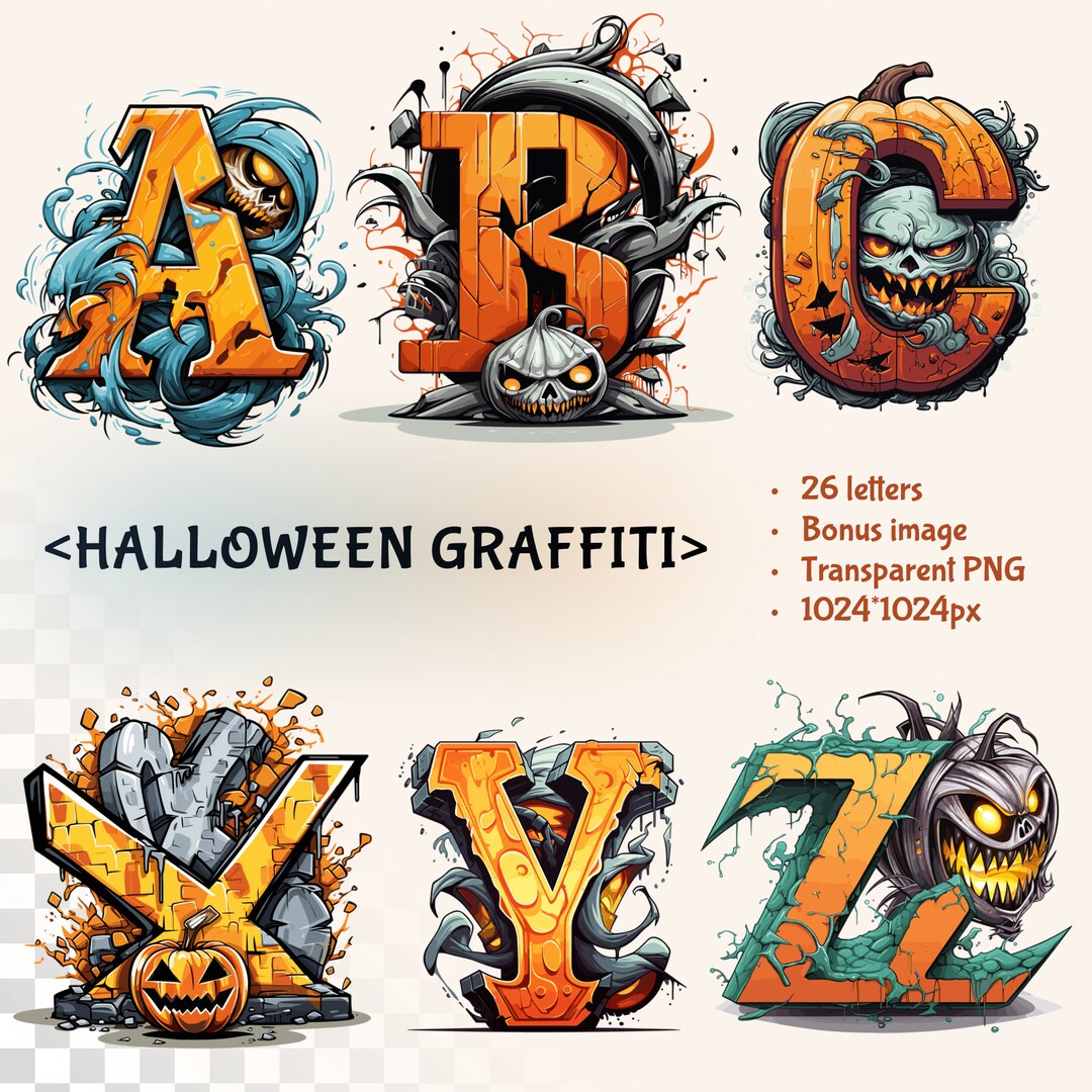 Halloween Wicked Alphabet Transparent PNG SVG Horror Graffiti Letters ...