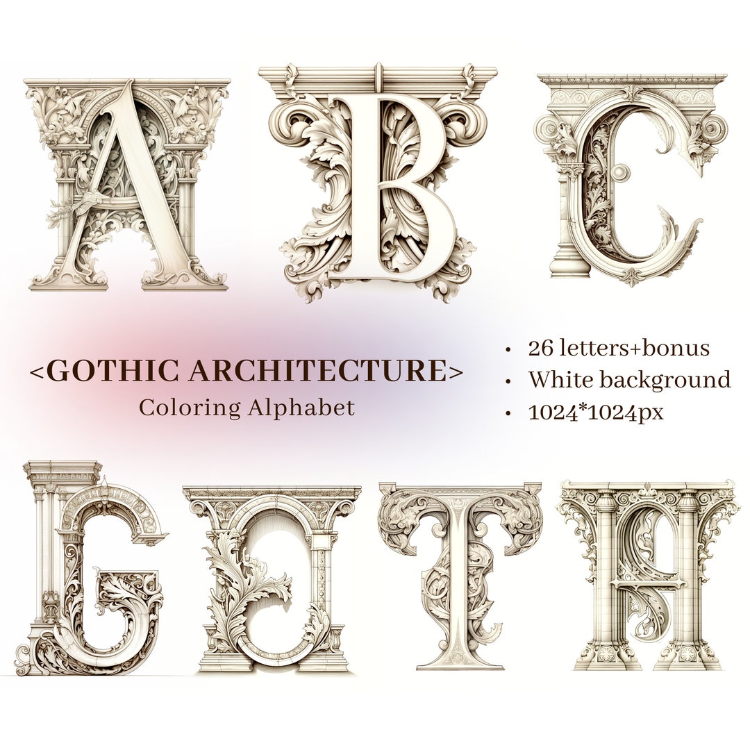 Gothic Architecture Alphabet | Medieval Letter Coloring Page ...