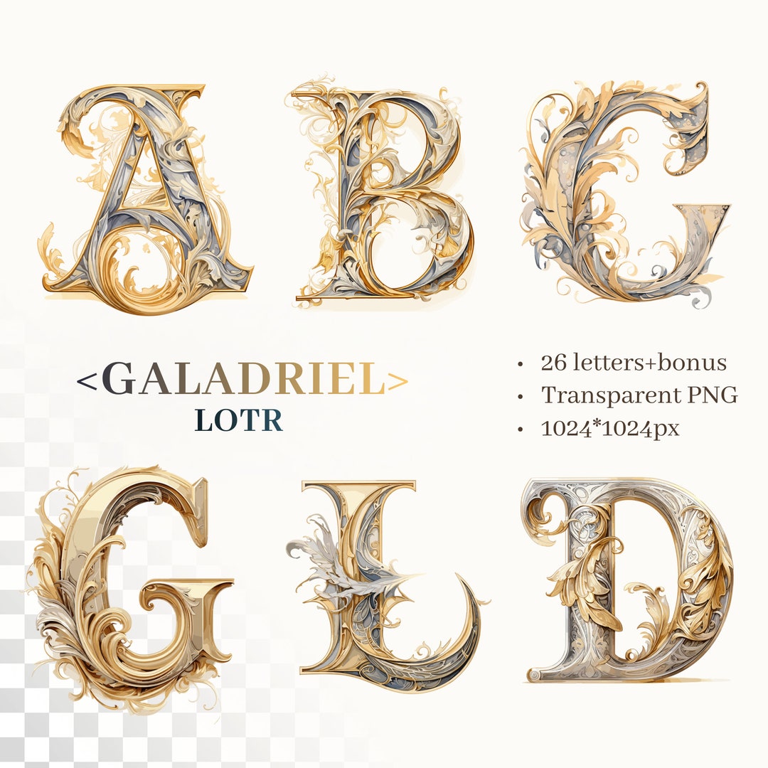 Galadriel Alphabet Transparent PNG SVG Elven Style Illuminated Letters ...